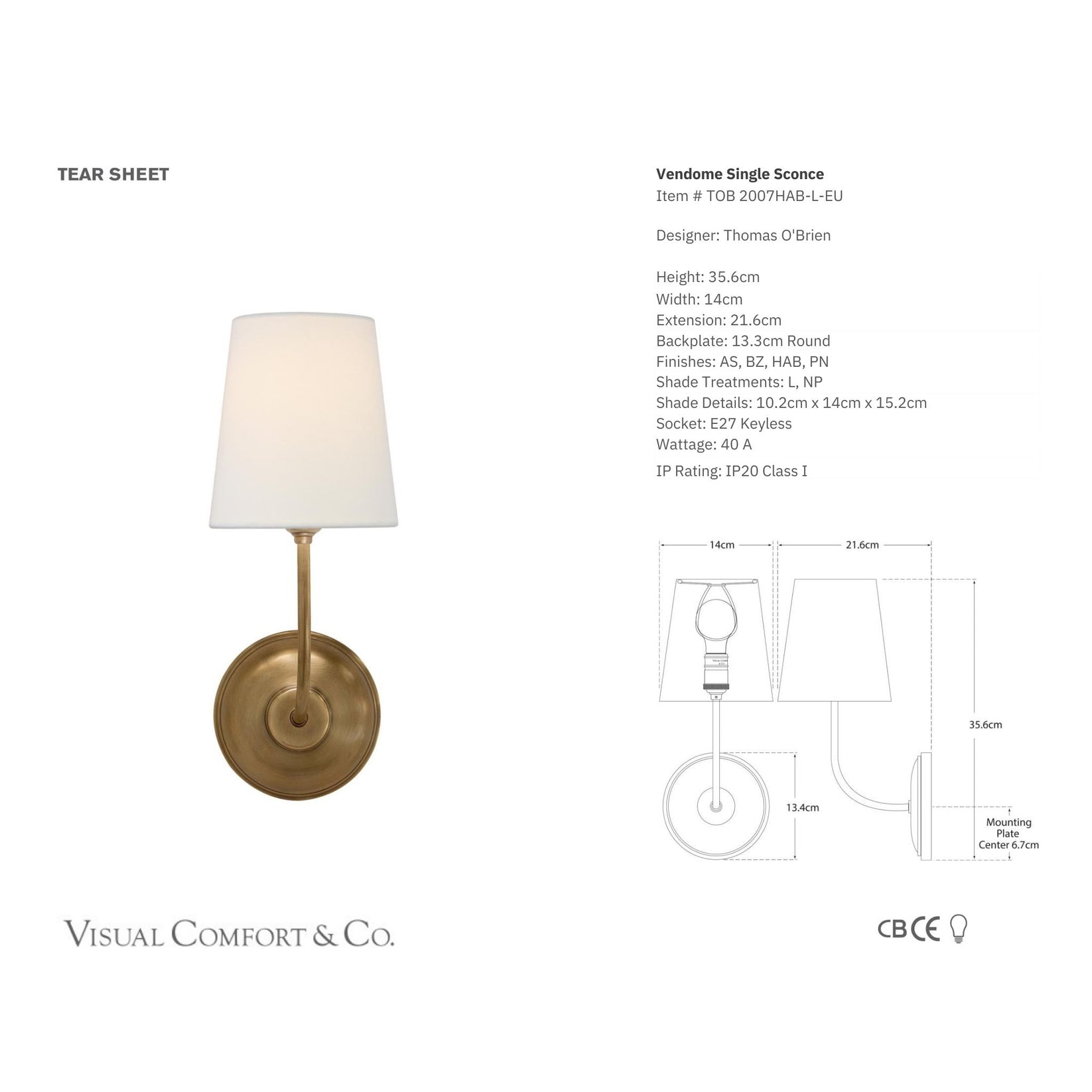 Thomas O'Brien Vendome Linen Single Wall Sconce - Antique Brass – Luxe ...